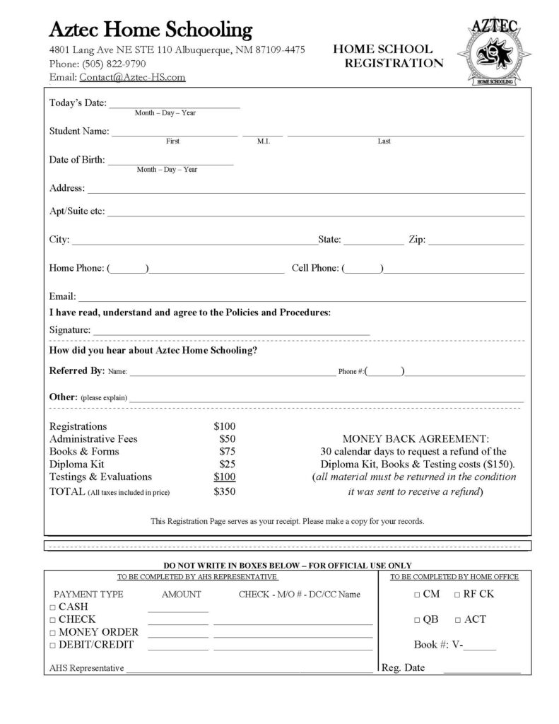 AHS Registration | Aztec Home Schooling